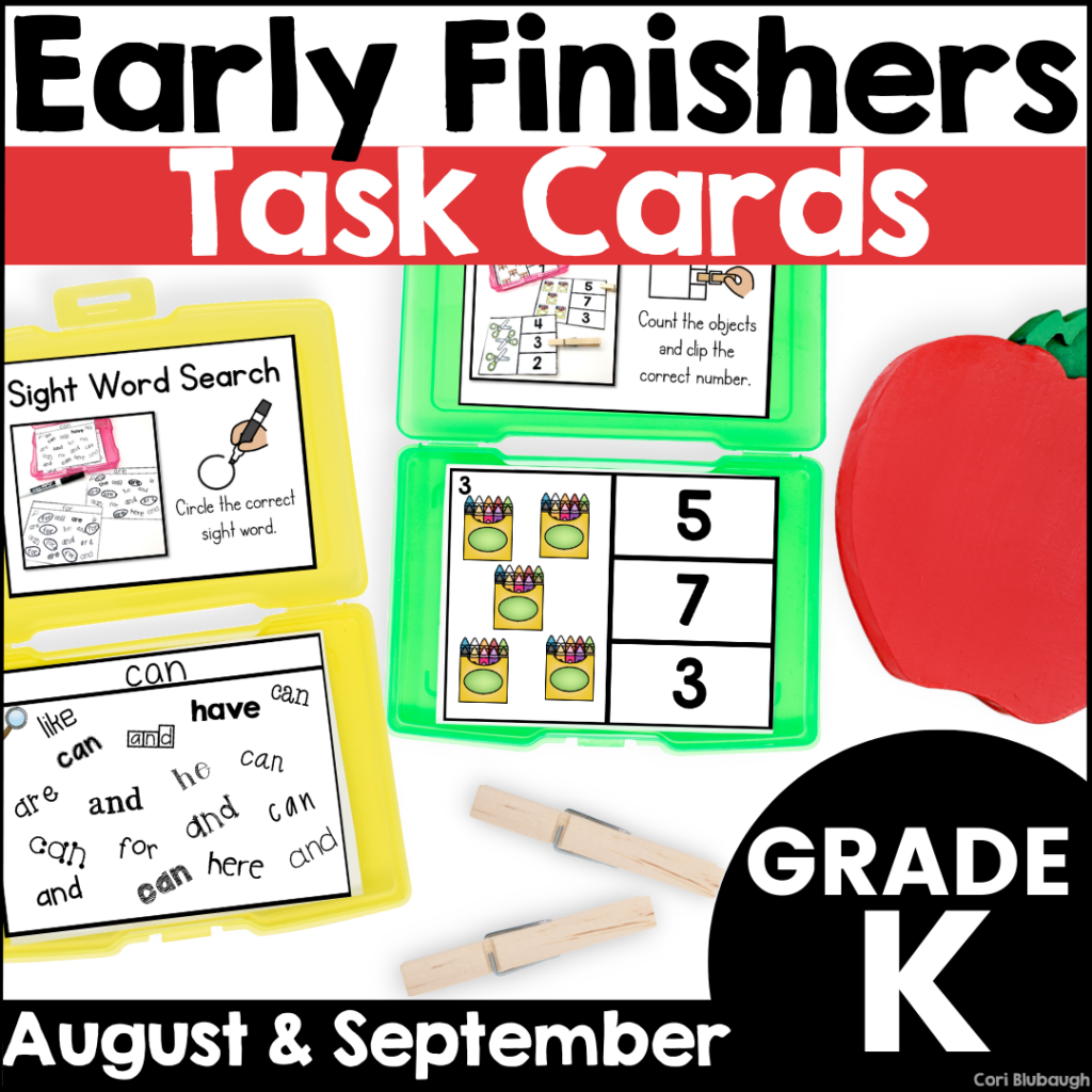 August and September Kindergarten Early Finisher Task Cards - Mrs. B’s ...