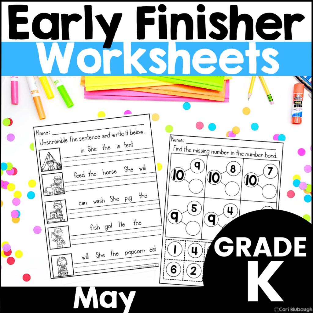 May Kindergarten Early Finisher Worksheets - Mrs. B’s Beehive