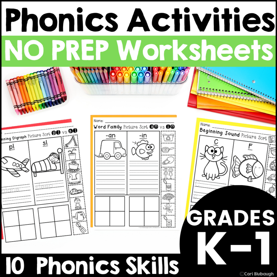 Phonics Worksheets and Picture Sorts Bundle for Centers and Morning ...
