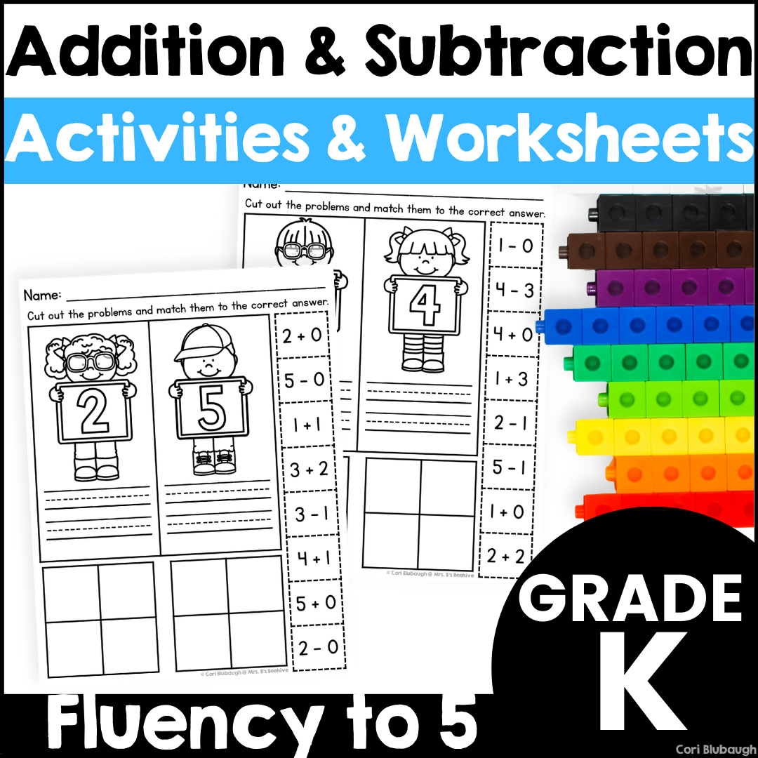 Addition and Subtraction Worksheets Fluency for Kindergarten - Mrs. B’s ...