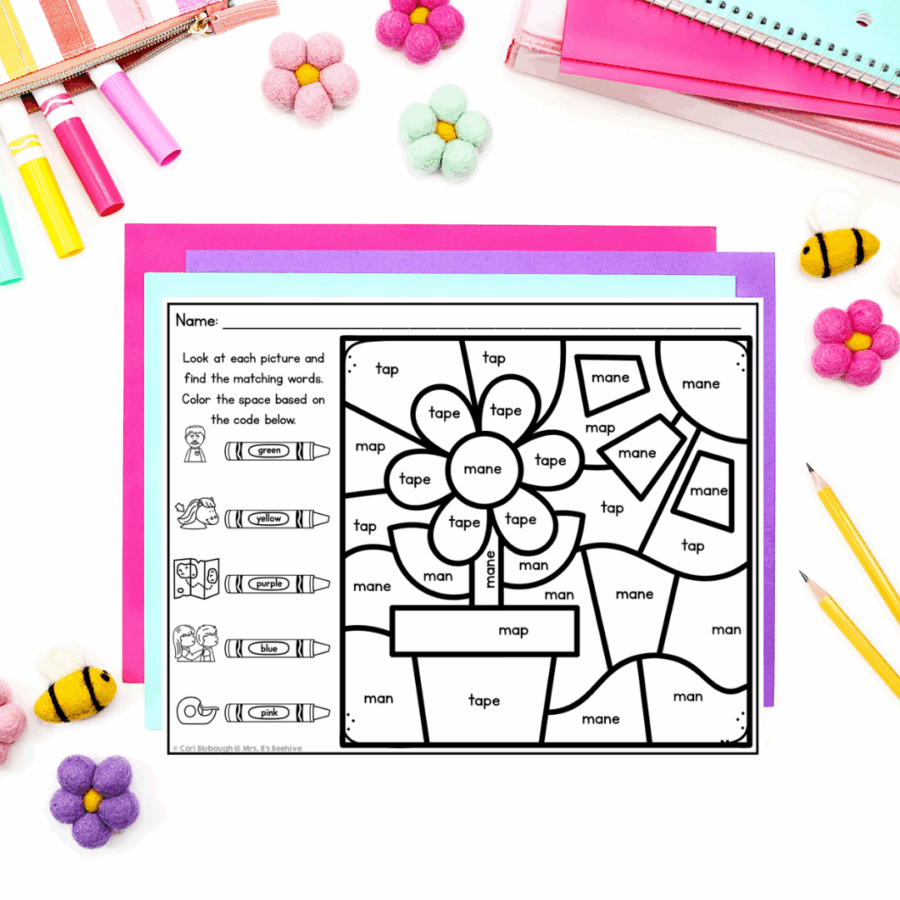 Short and Long Vowel Color by Code Worksheets - Mrs. B’s Beehive