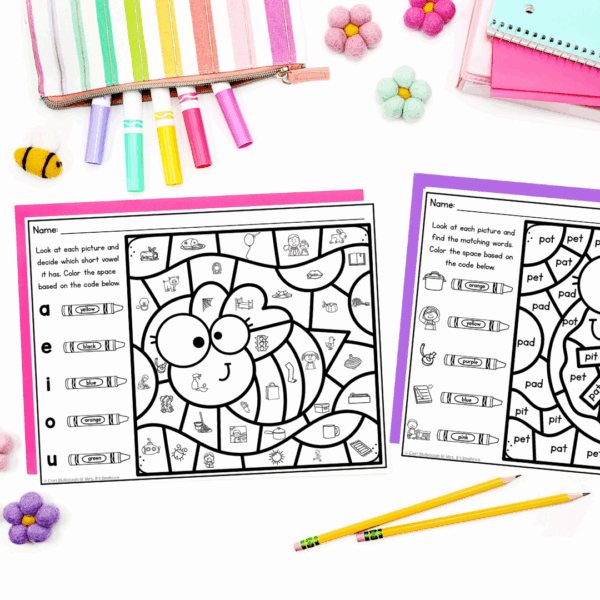 Short and Long Vowel Color by Code Worksheets - Mrs. B’s Beehive