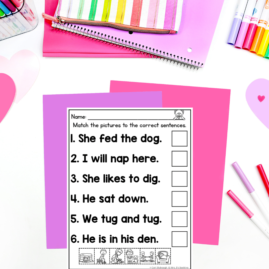 Valentine's Day Worksheets Phonics and Math Practice for Kindergarten ...
