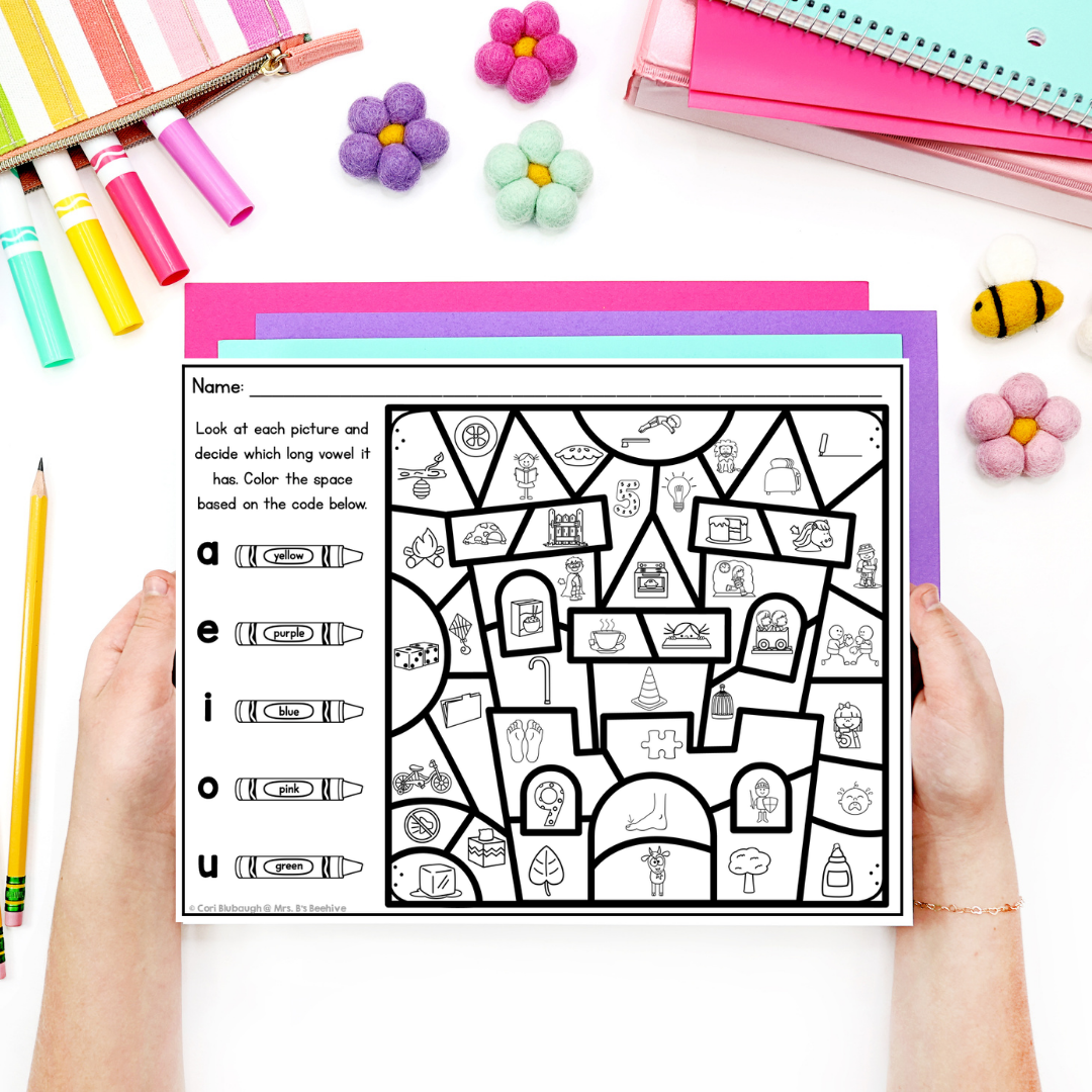 Short and Long Vowel Color by Code Worksheets - Mrs. B’s Beehive